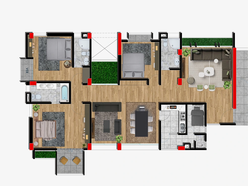 Amazing rendering for your architectural 2d floor plan in photoshop ...