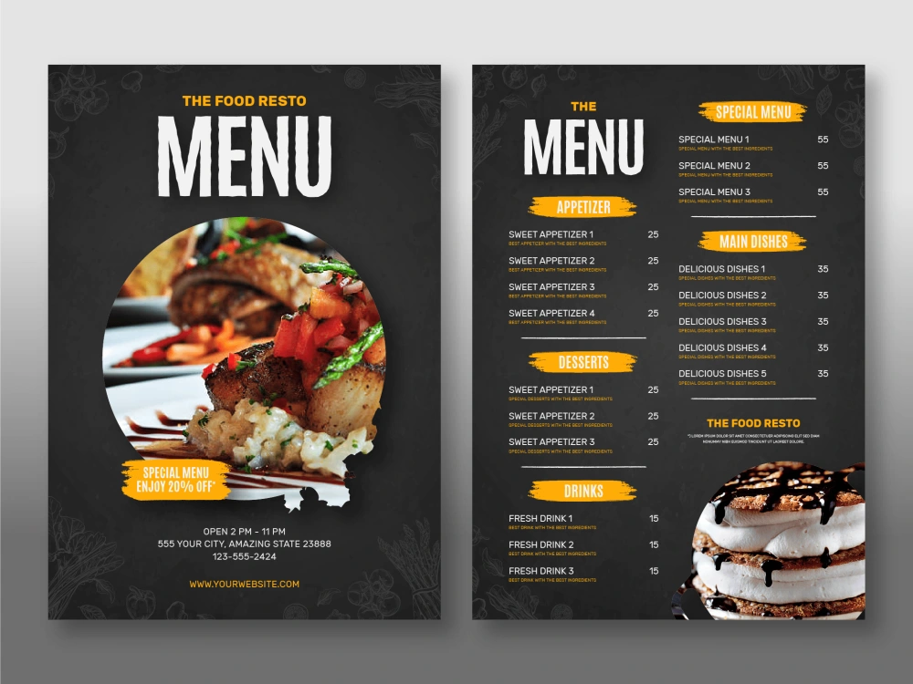 A food menu, food flyer, menu board design for hotels, bars ...