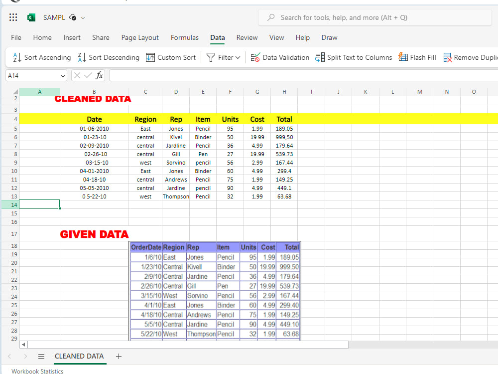 A cleaned excel data from given data | Upwork