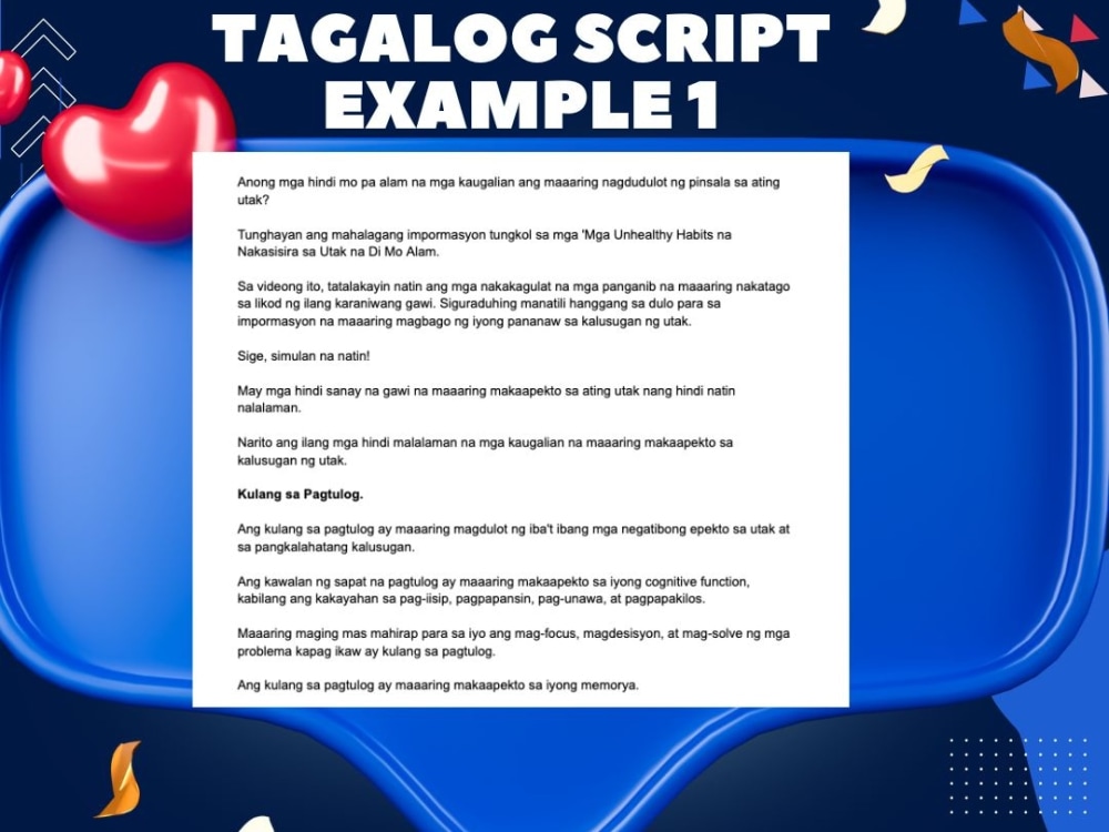 Tagalog Youtube / Project Script Writing | Upwork