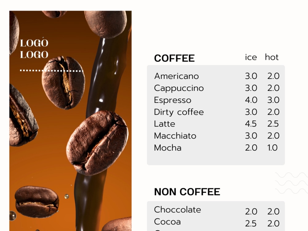 Costumized menu board or price list for your bar, caffee, restaurant ...