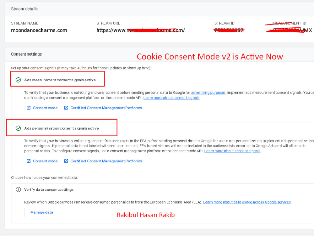 Setup cookie consent mode v2 with facebook pixel, cpi, google analytics 4. | Upwork