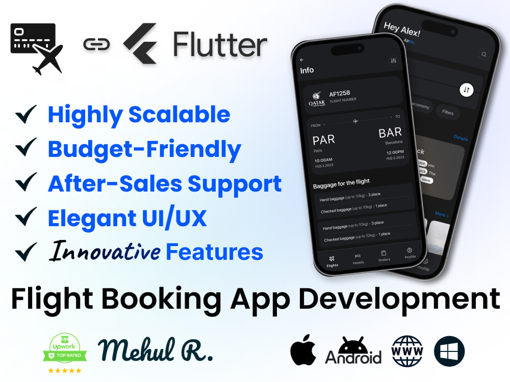 Cutting-edge Flight Booking Application Flutter-Dart | Android/iOS/Web/Win | Upwork