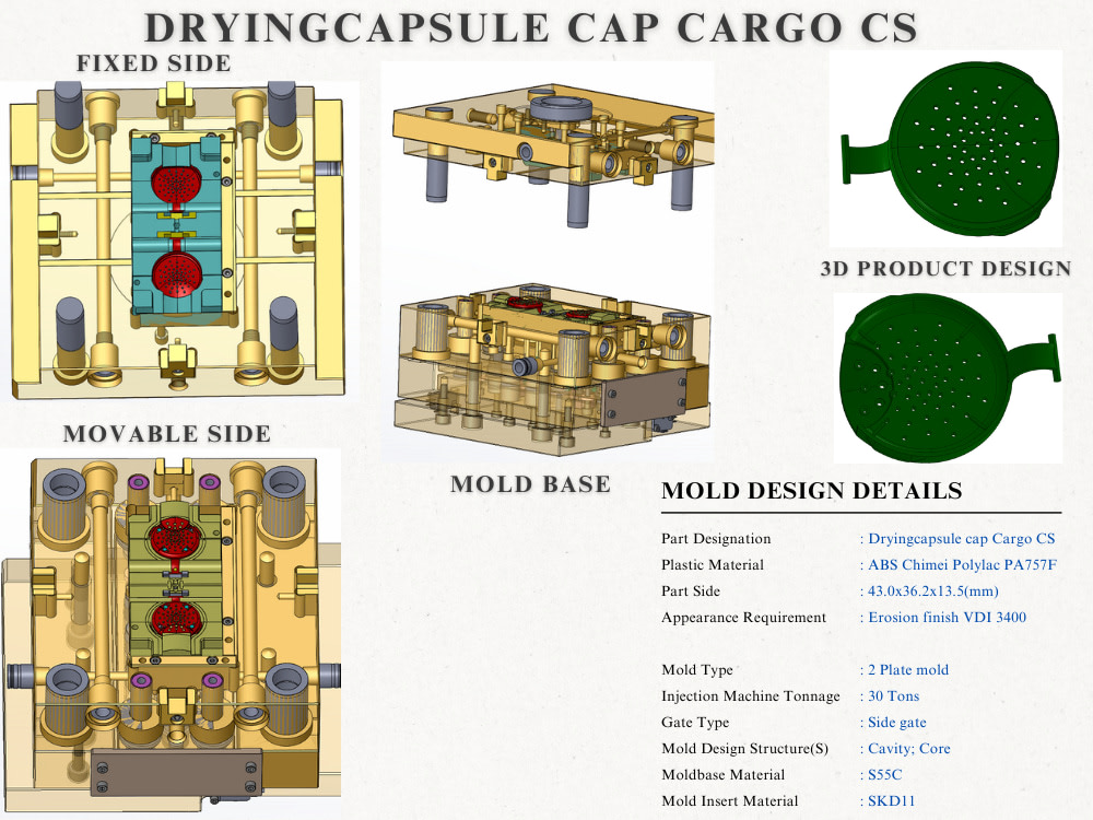 Plastic injection mold detailed 3D design, DFM & basic moldflow ...