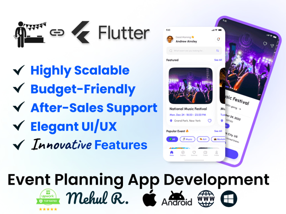 Fantastic Event Planning Application in Flutter, Dart | Android/iOS/Web/Win | Upwork