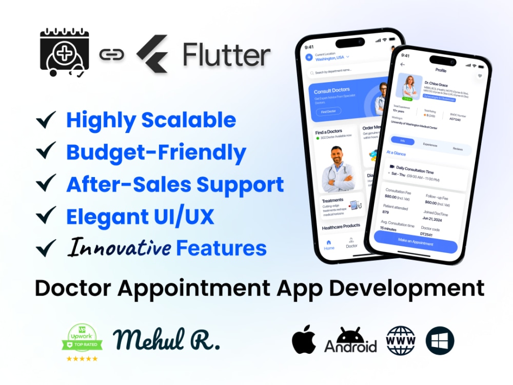 Doctor Appointment Booking Application Flutter-Dart | Android/iOS/Web/Win | Upwork