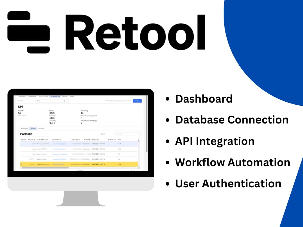 Retool Custom Application with Data Connection and API Integration | Upwork