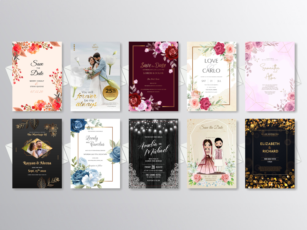 Wedding invitation, save the date and party invitation card design | Upwork