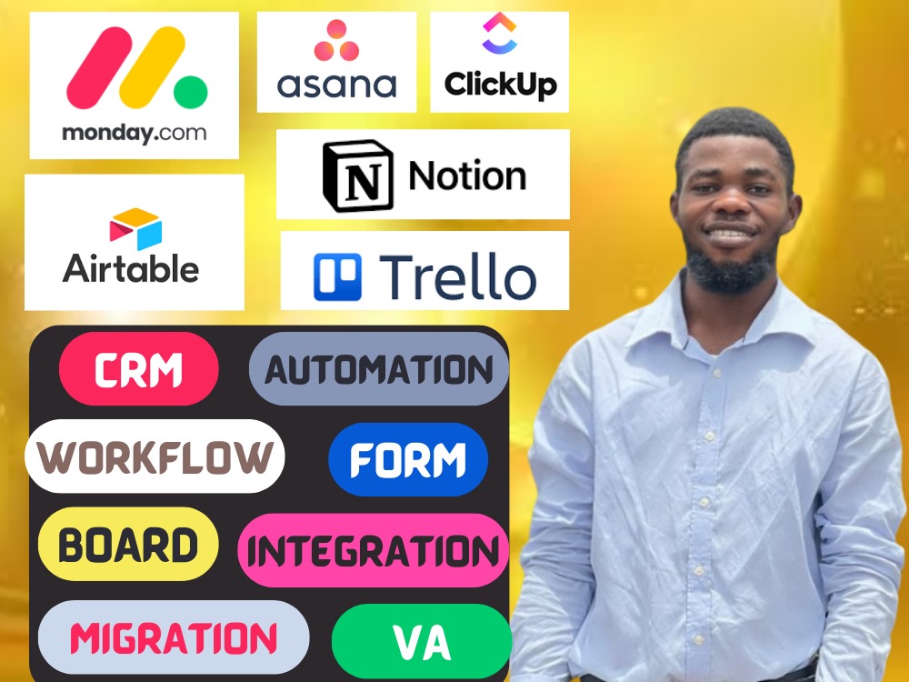 Monday Crm Asana Trello Notion Airtable Clickup Board Form Workflow Integra Upwork