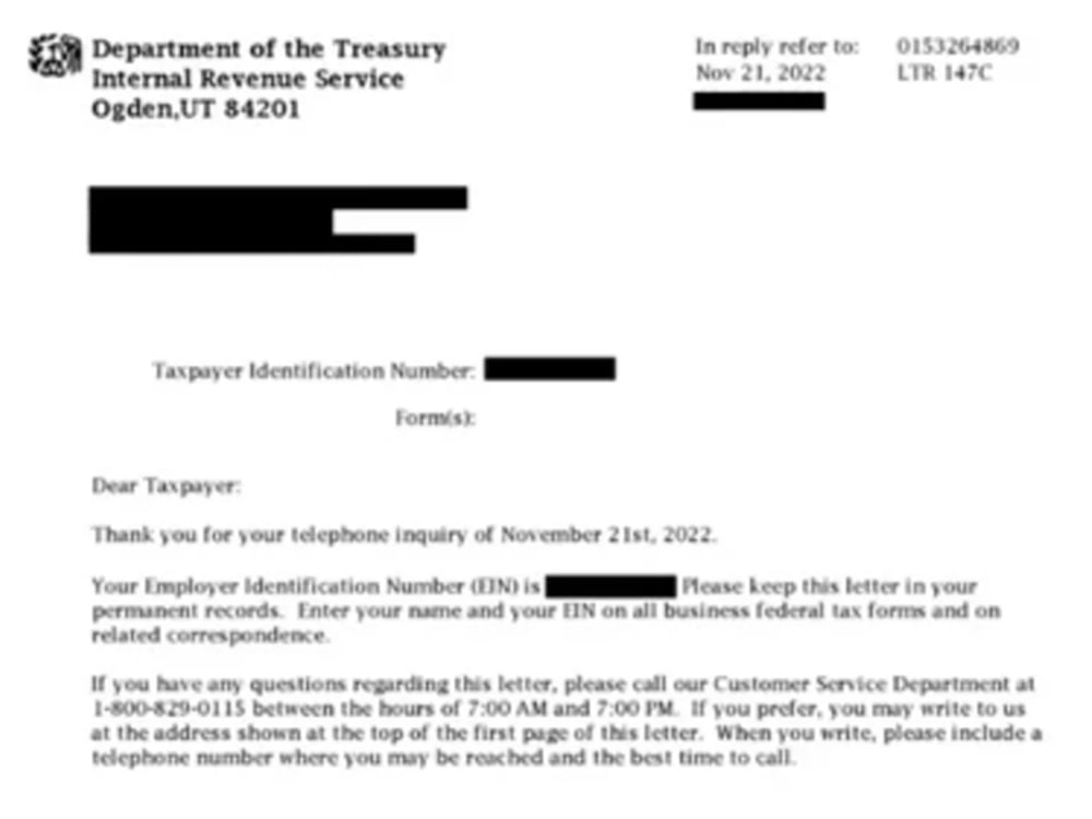 EIN number and Conformation Letter(147c) for non US citizens | Upwork