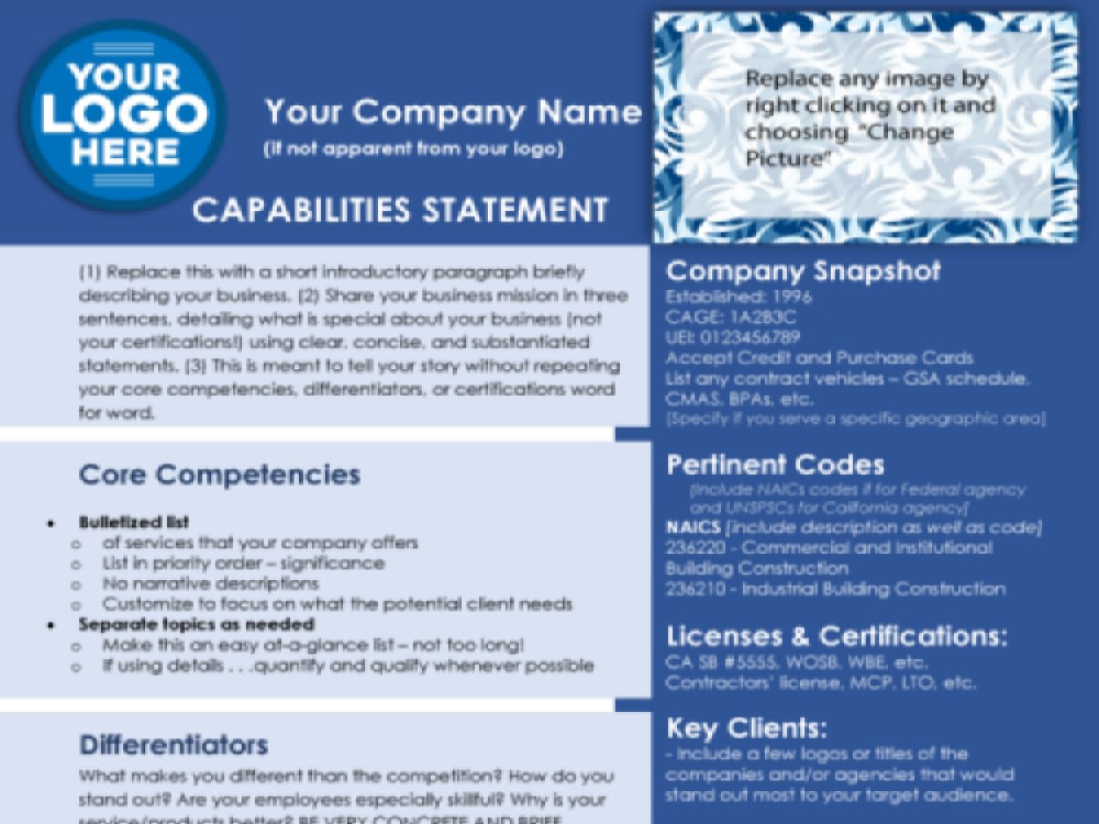 Captivating capability statement for government contracting | Upwork