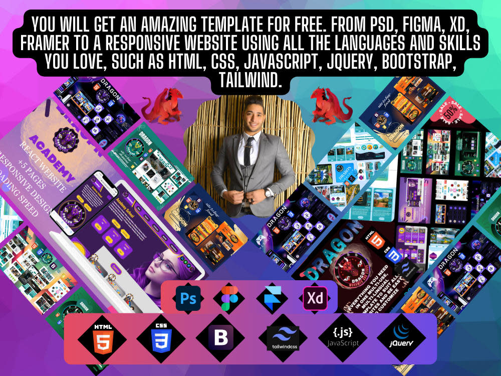 Amazing template From PSD Figma xd Framer to an HTML CSS Bootstrap Tailwind | Upwork