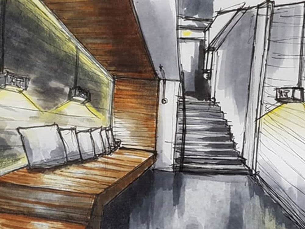A hand-drawn interior perspective drawing | Upwork