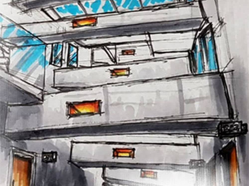 A hand-drawn interior perspective drawing | Upwork