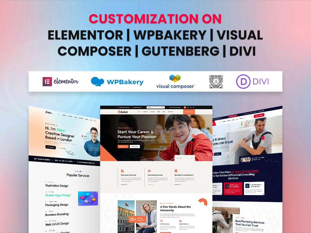 Elementor | Elementor Pro | WPBakery | Visual Composer | Divi | Upwork