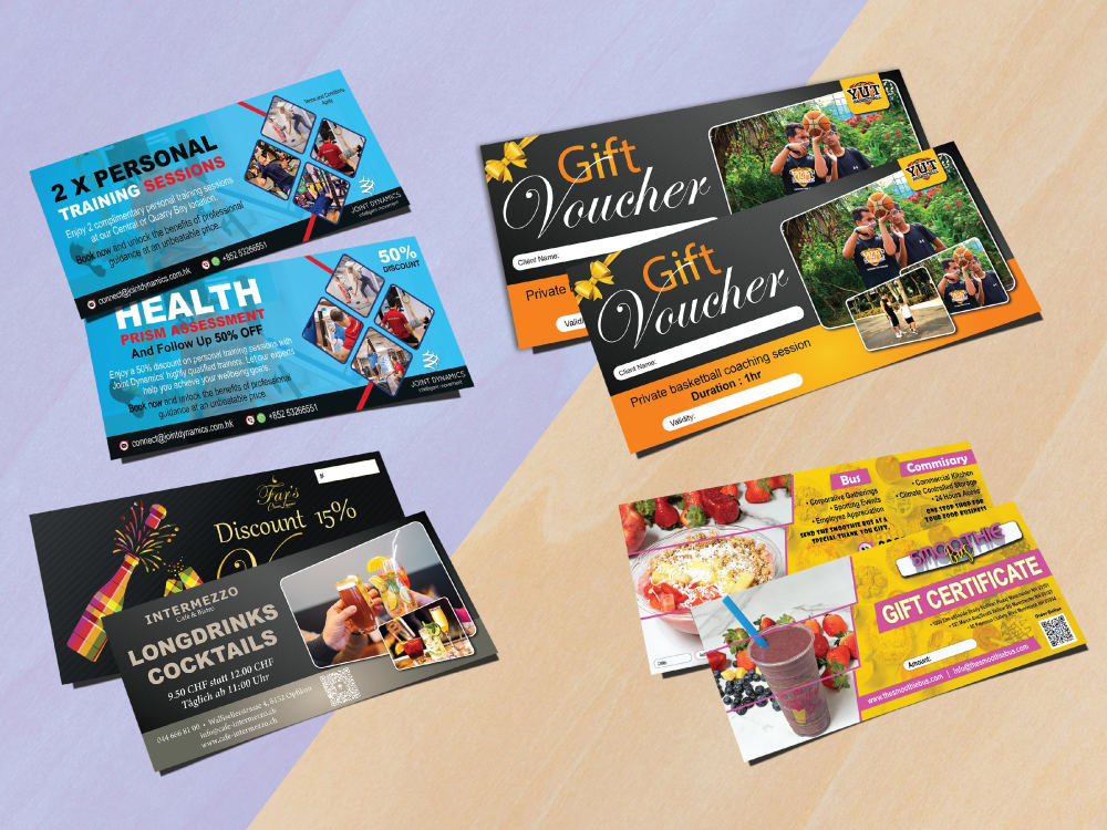 Voucher design, gift certificate, coupons, gift card, postcard and ...