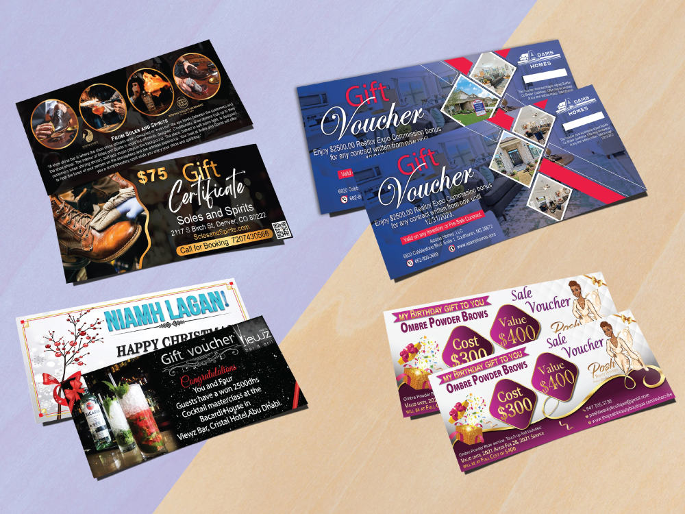 Voucher design, gift certificate, coupons, gift card, postcard and ...
