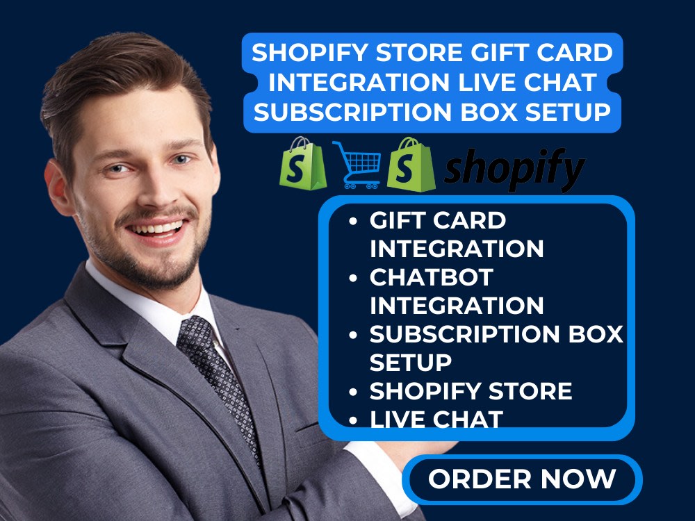 Shopify store gift card integration live chat subscription box setup | Upwork