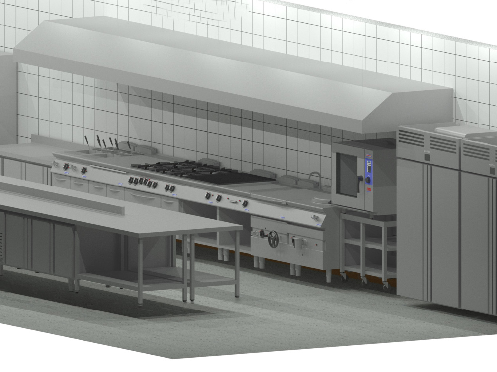 Commercial Kitchen Equipment Layout With MEP drawings / 3D Rendering ...