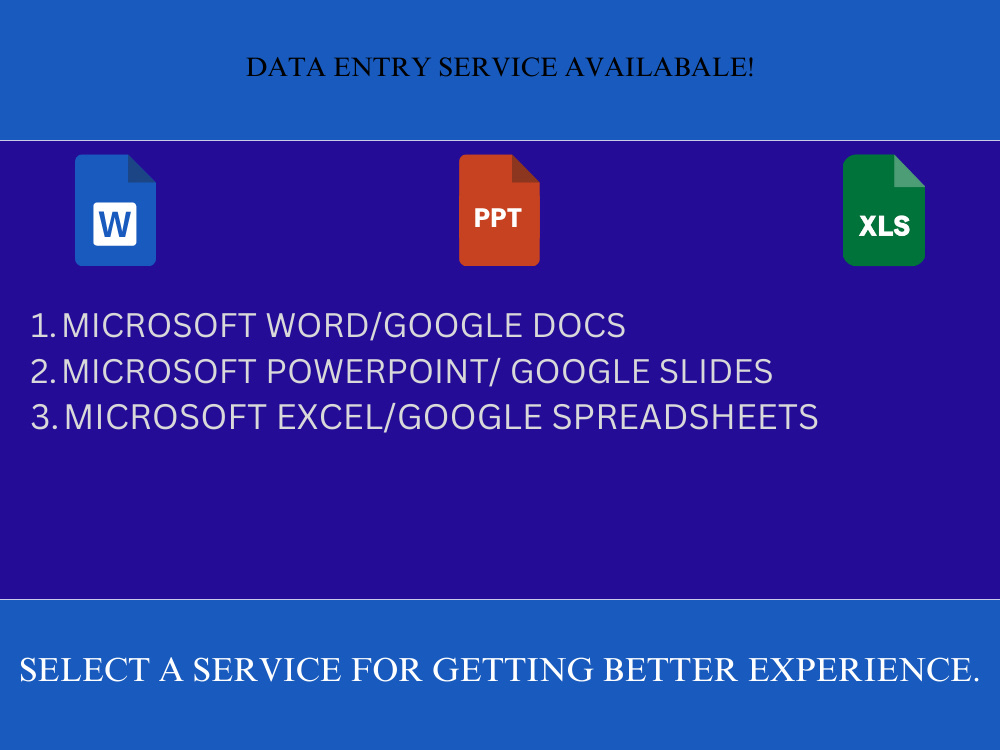 Google/Microsoft office service: presentation|Word file|Spreadsheet. | Upwork