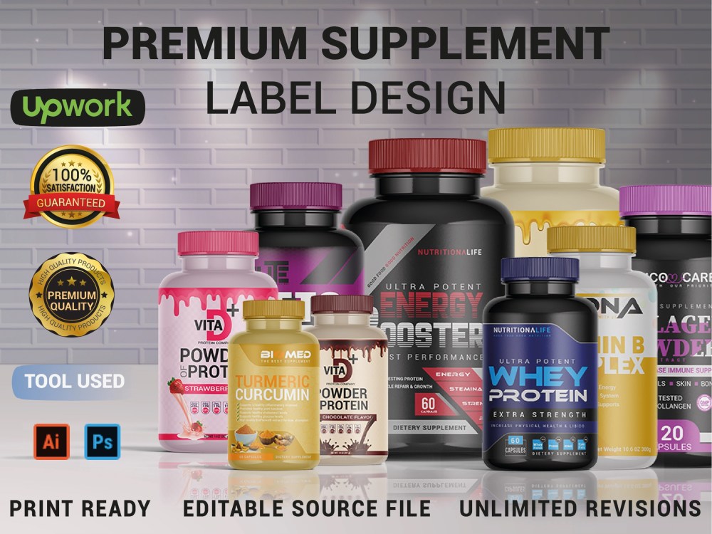 A Modern and Premium Supplement Label Design with 3D Rendering. | Upwork