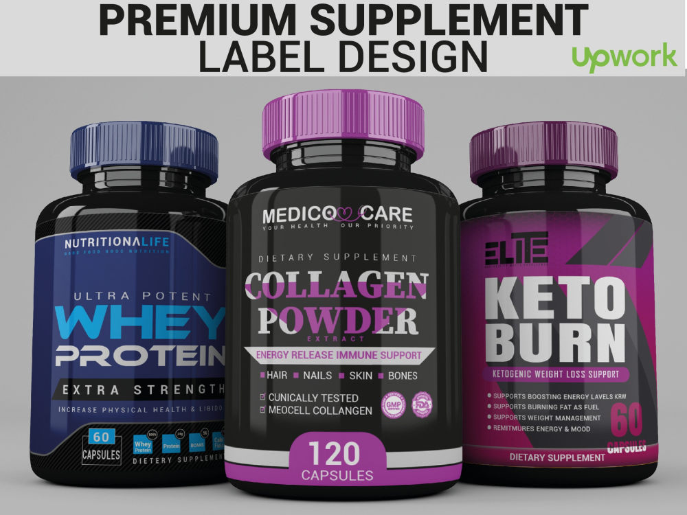 A Modern and Premium Supplement Label Design with 3D Rendering. | Upwork