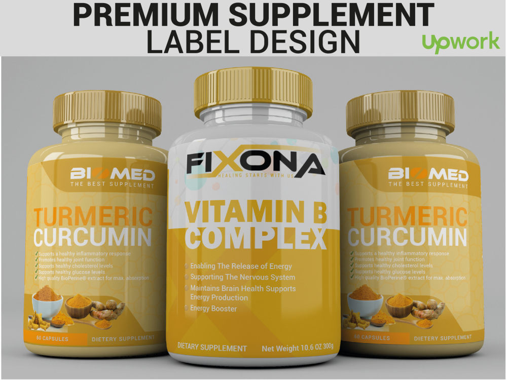 A Modern and Premium Supplement Label Design with 3D Rendering. | Upwork