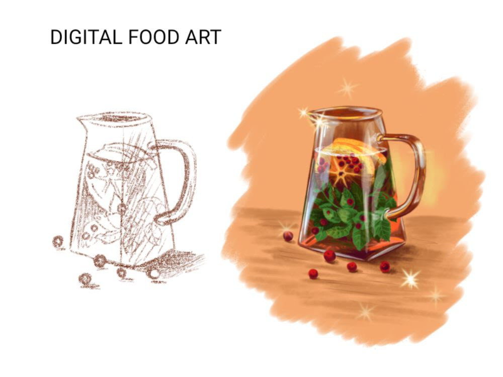 A bitmap illustration of food and drinks,that will make your brand ...