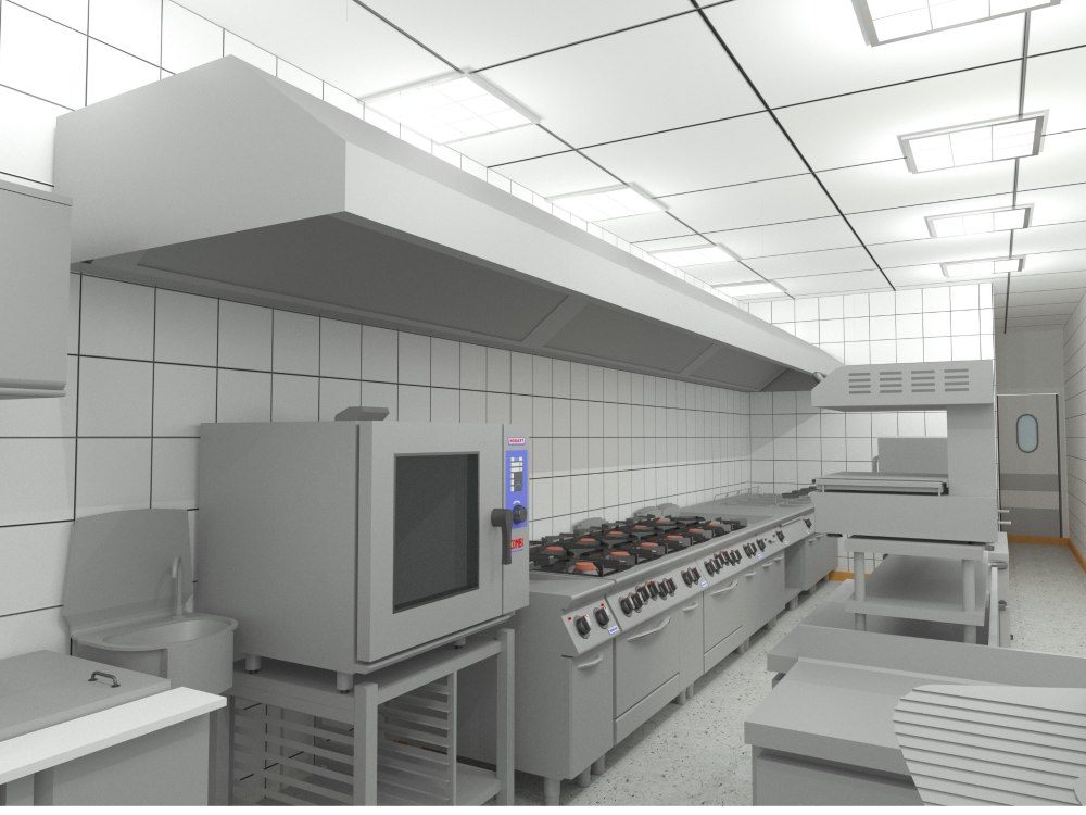 Commercial Kitchen Equipment Layout With MEP drawings / 3D Rendering ...