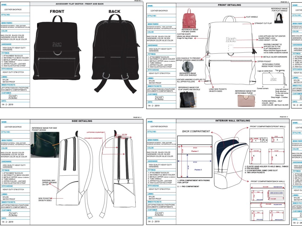 A full detailed Handbag/Backpack/Accessories techpack | Upwork