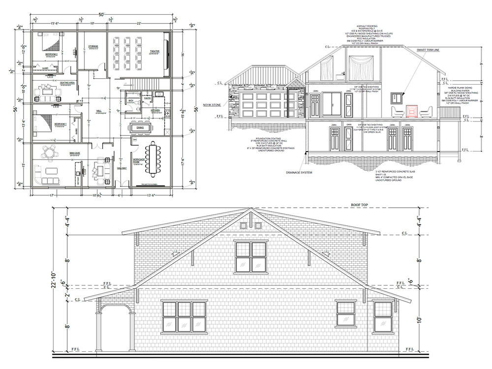 Draftsman for Floor plan, elevations, section & plumbing using AutoCAD ...