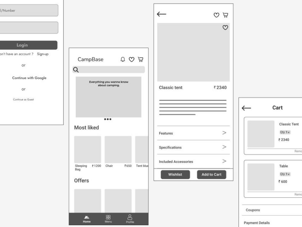 Low fidelity wireframes for Mobile apps and Websites. | Upwork