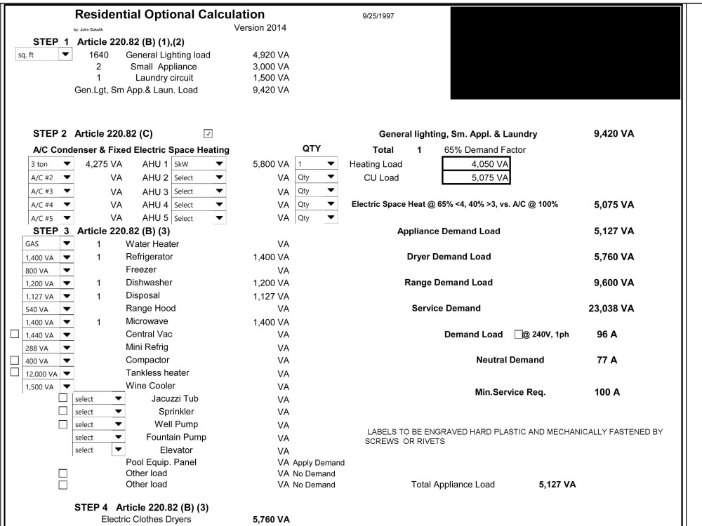 Electrical load calculations and panel schedule | Upwork