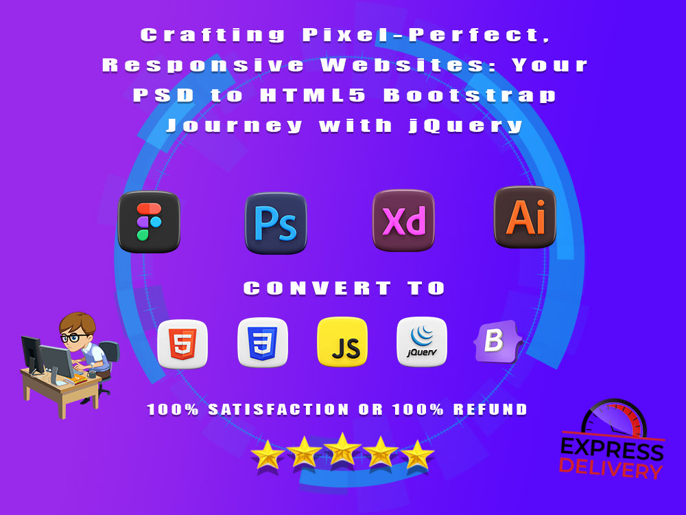PSD, XD, Figma Designs to Responsive HTML/CSS with Bootstrap, jQuery & JS | Upwork