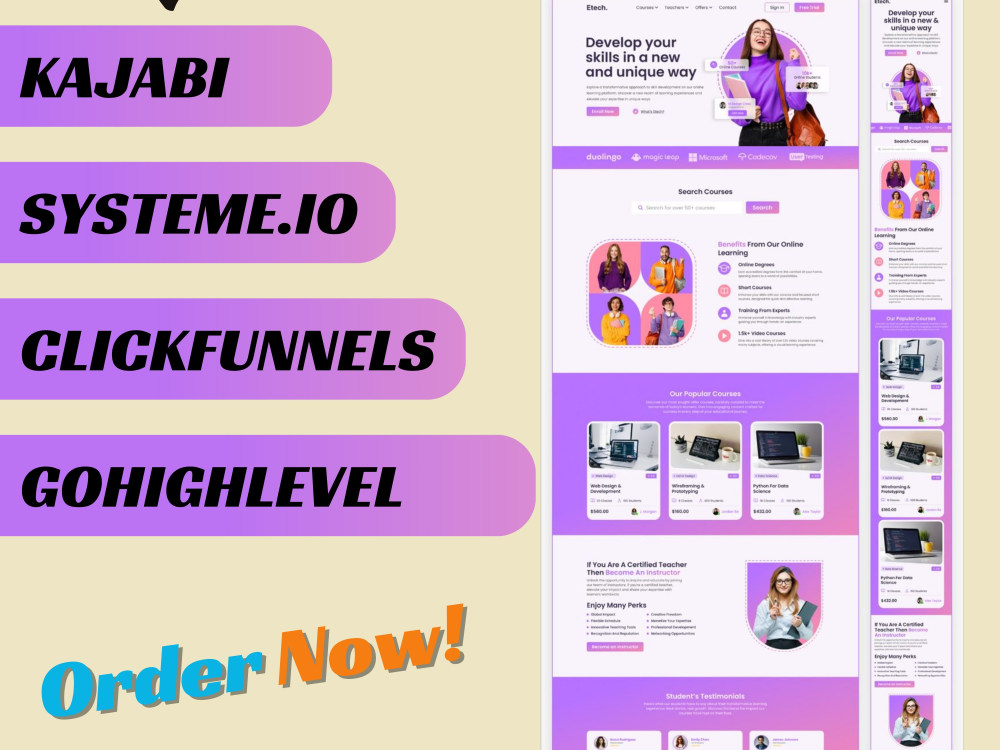 A highly converting landing page, sales funnel, website, online course ...