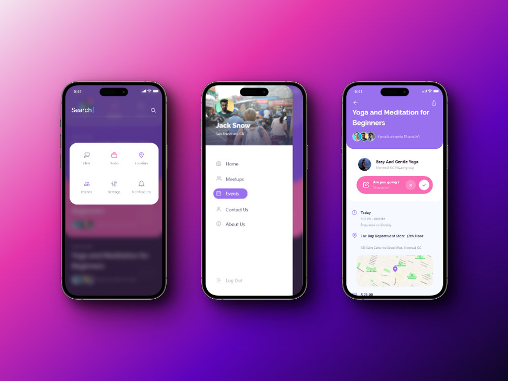 A sleek, cutting-edge Meetup App UI, packed with top features | Upwork