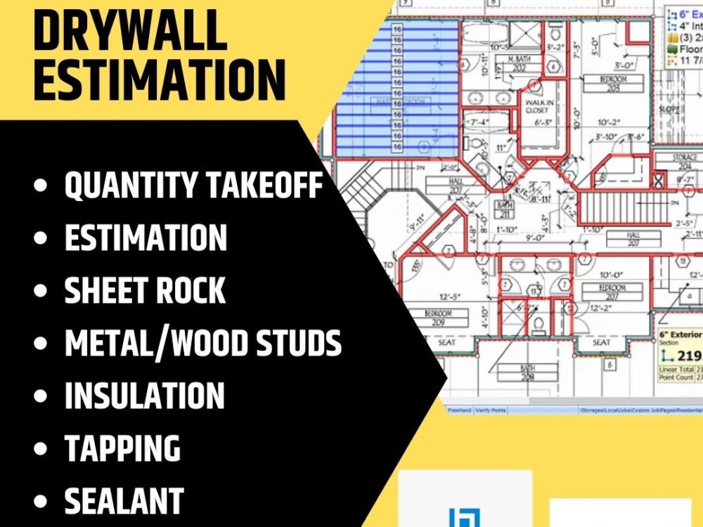 Comprehensive drywall estimation and material takeoff using Planswift | Upwork