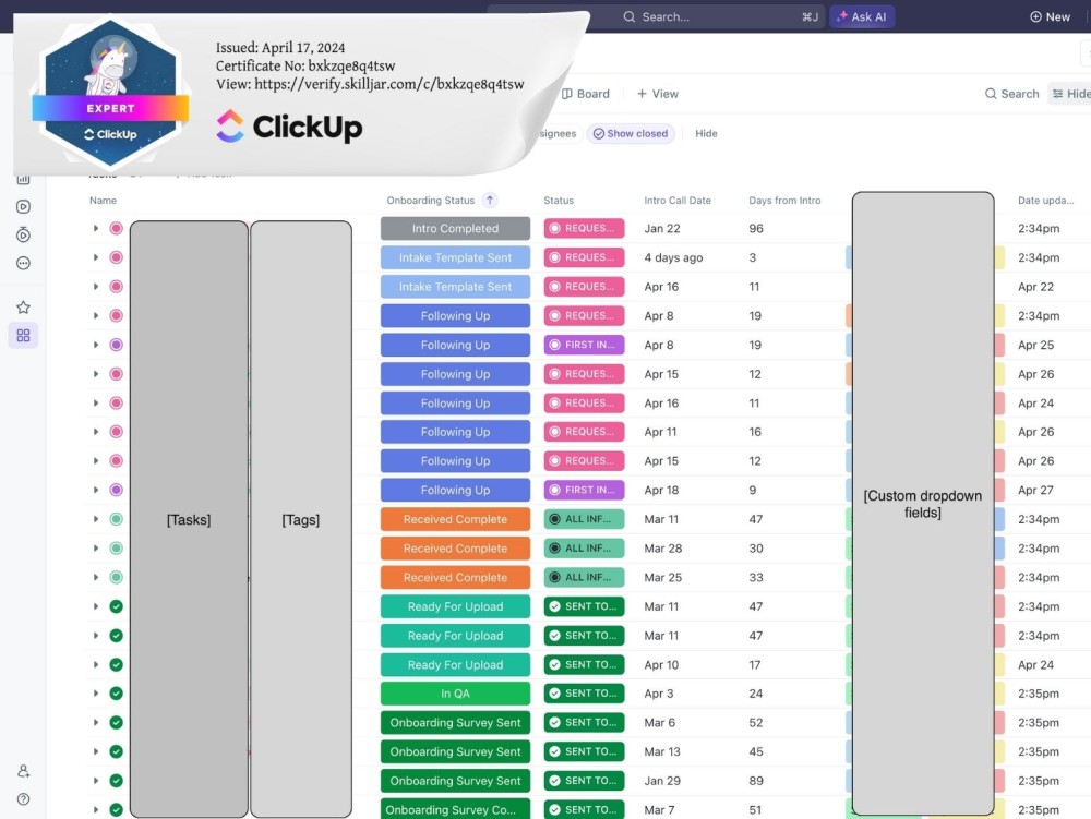 A ClickUp Coaching with a Certified ClickUp Expert (Workspace setup) | Upwork