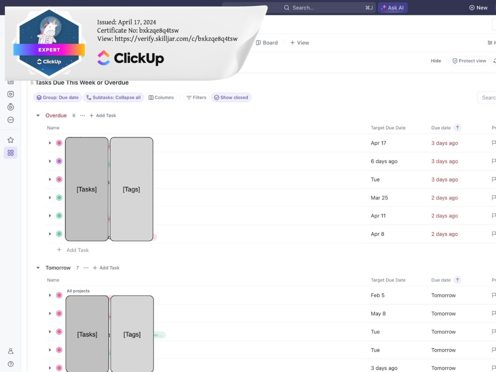 A ClickUp Coaching with a Certified ClickUp Expert (Workspace setup) | Upwork