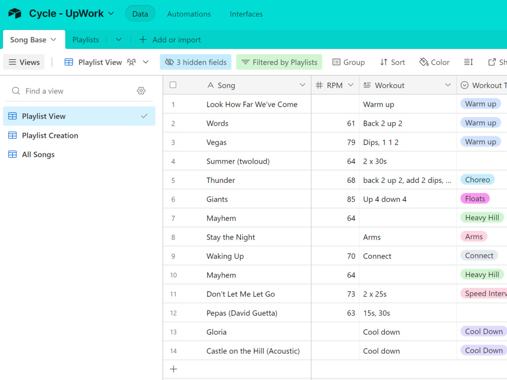 A Fitness Instructor Playlist Base in Airtable | Upwork