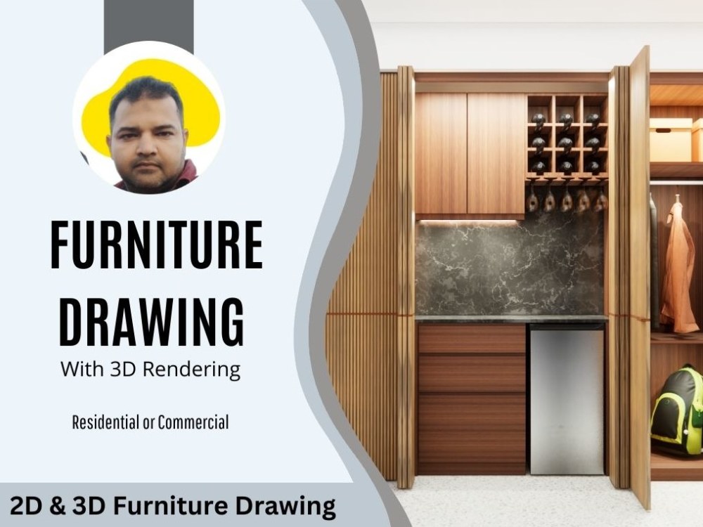 Furniture detail drawing with 3D rendered image | Upwork
