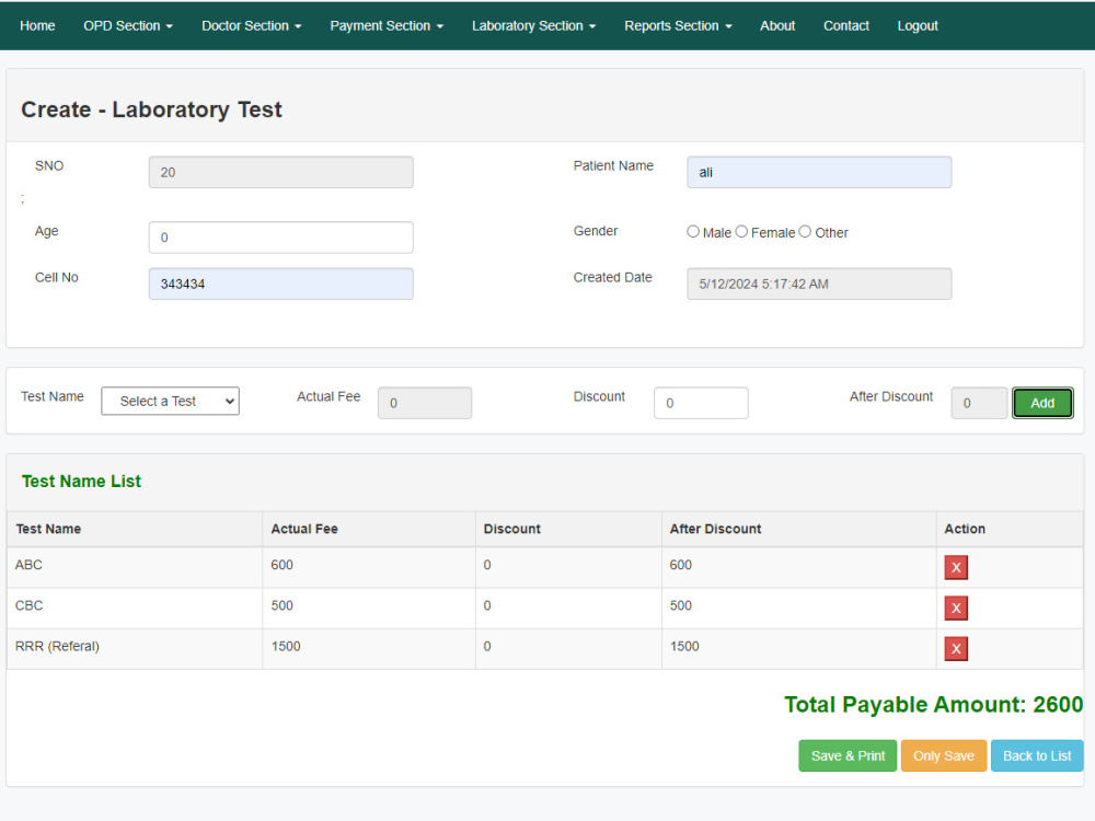OPD and Laboratory System | Upwork