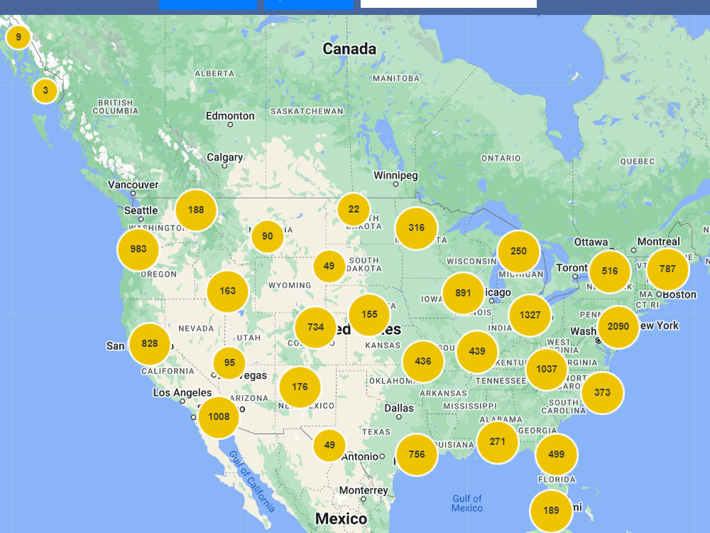 A map created with Google Maps API including Marker cluster | Upwork