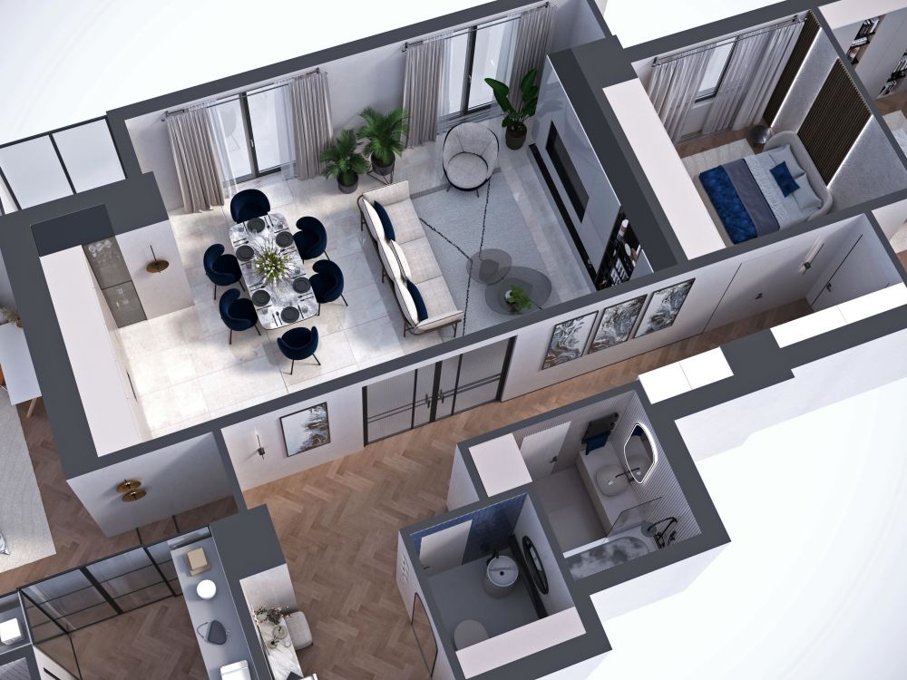 A beautiful 3D rendering of the floor plan | Upwork