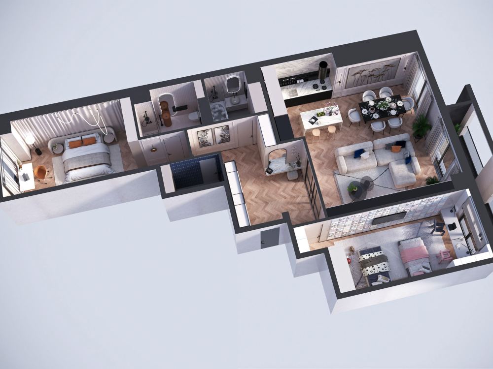A beautiful 3D rendering of the floor plan | Upwork