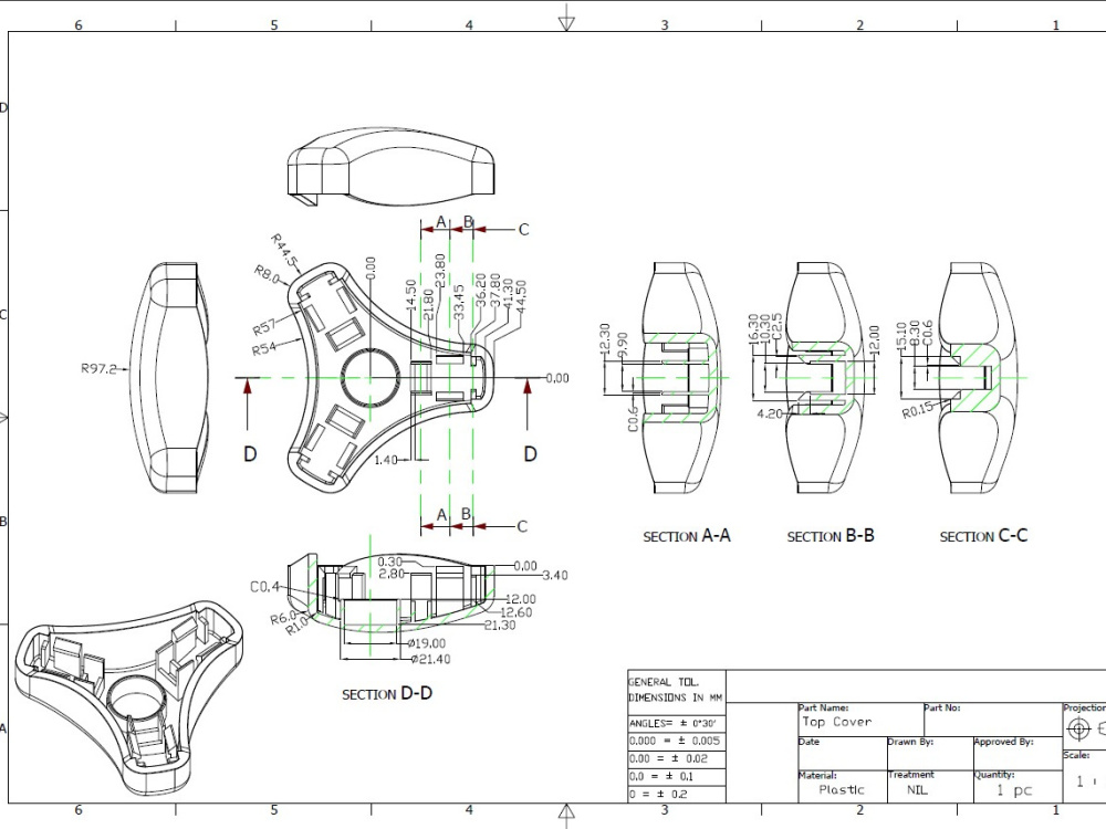 2D Draft Drawing With Complete Dimensions & Tolerances For ...