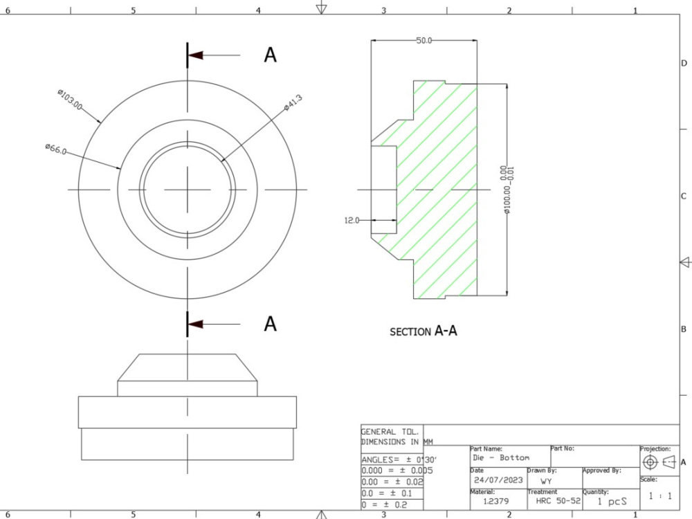2D Draft Drawing With Complete Dimensions & Tolerances For ...