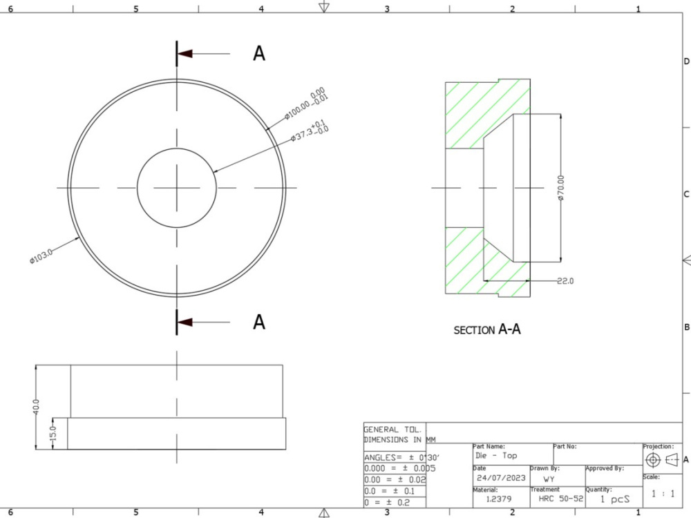 2D Draft Drawing With Complete Dimensions & Tolerances For ...