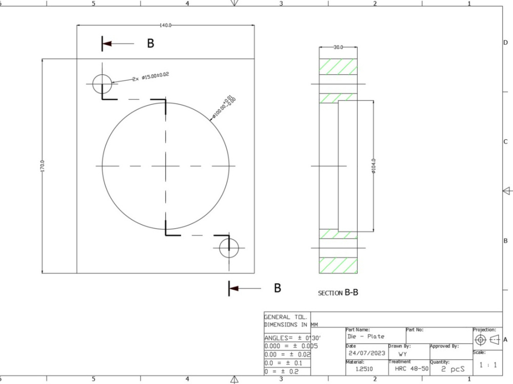 2D Draft Drawing With Complete Dimensions & Tolerances For ...