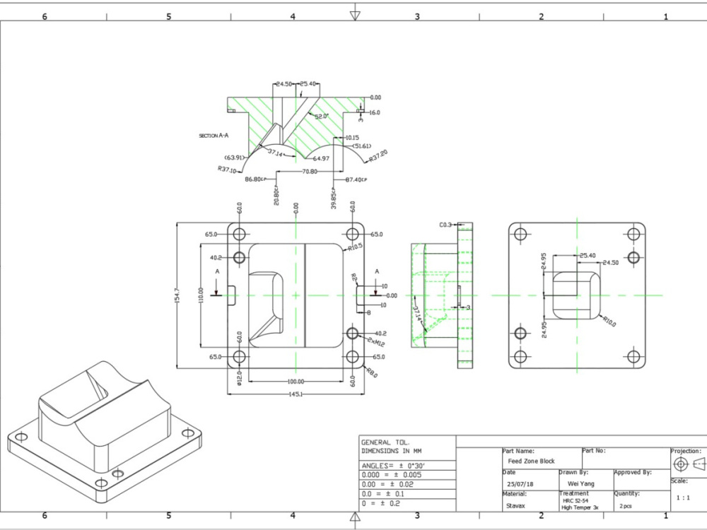 2D Draft Drawing With Complete Dimensions & Tolerances For ...